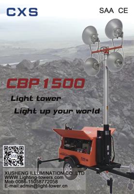 China 220V IP65 Portable Led Tower Light with Generator , Trailer Light Tower for sale