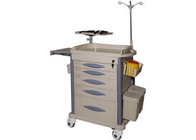 China 5 Drawers Plastic Medical Trolley Cart IV Pole Specially For Emergency Room for sale