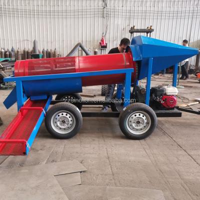 China 4kw Mobile Gold Mining Trommel Washing Plant with Sluice Box Shaking Table Gold Trommel Screen for sale