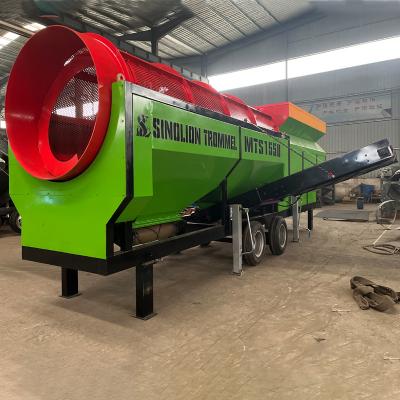 China Papier Holzsplitter Kunststoffkompost und Boden Oberboden mobile Trommel Bildschirmzufuhr Größe weniger als 300 mm zu verkaufen