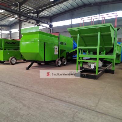 China 2200 KG Kleinschalige mobiele 2 lagen afval sorteren trommel scherm met ontlading Grootte op aanvraag Te koop