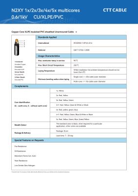 Cavo di alimentazione isolato 1 conduttore XLPE 0.6/1kV in nero o colore guaina personalizzato per campione