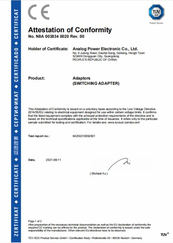 CE EN IEC61558 - Dongguan Analog Power Electronic Co., Ltd