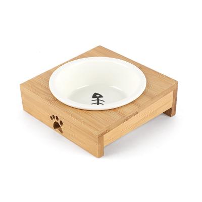 China Wholesale Pet Feeder Wooden Ceramic Dog Bowls with Stand for sale