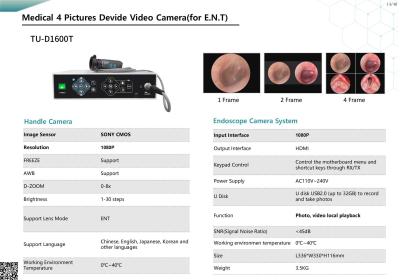 중국 ENT TU-D1600T를 위해 1080P 엔도스코프 비디오 카메라로 ENT를 위해 저렴한 가격으로 4 프레임을 사용할 수 있습니다. 판매용