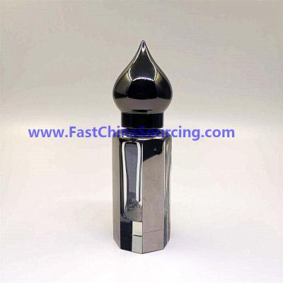 China custom UAE stype 3ml 6ml 12ml oil perfume bottle on with metal cap, octagon attar glass bottle for sale