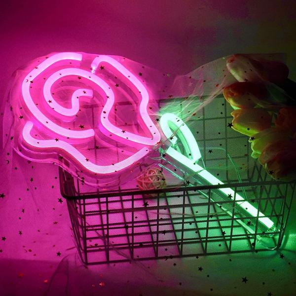 Quality 5V Voltage LED Flower Lights Rose Neon Sign for Bedroom Wall Decor Switch Party for sale