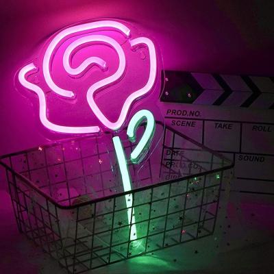 China 5V Voltage LED Flower Lights Rose Neon Sign for Bedroom Wall Decor Switch Party Decoration for sale