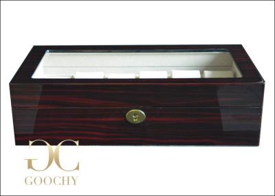 China Burl Wooden Watch Display Box / 12 Vintage Watches Storage Case 400 x 250 x 130 mm for sale