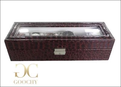 China Alligator Mens Watch Storage Case Brown Leather Watch Box 6 for sale