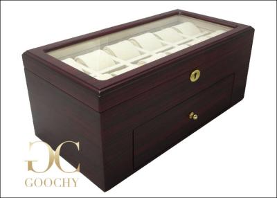 China Burl Watch Case Organizer , Wood And Glass Display Case With Drawer for sale