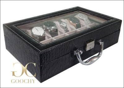 China 12 Slot Leather Watch Storage Case with Handle Watch Carrying Case for sale