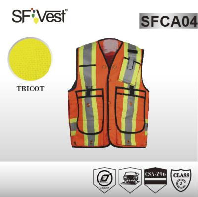 China A veste do topógrafo do workwear da segurança com bolsos duráveis e o saco traseiro transmitem por rádio a tela de oxford da correia à venda