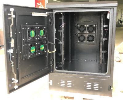 China 16U Black Outdoor Telecom Cabinet With Fan Cooling Front Air Inlet Back Air Outlet for sale