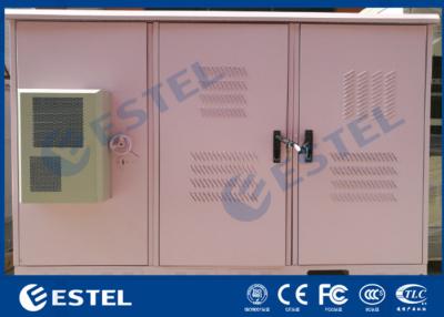 China IP55 Triple Bay Racking Outdoor Telecom Enclosure / Pink Color Three Doors Air Conditioner Cooling Cabinet for sale