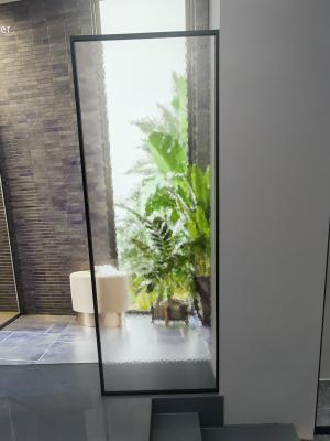 China Custom Black Framed Textured Glass Partition Screen For Living Room for sale