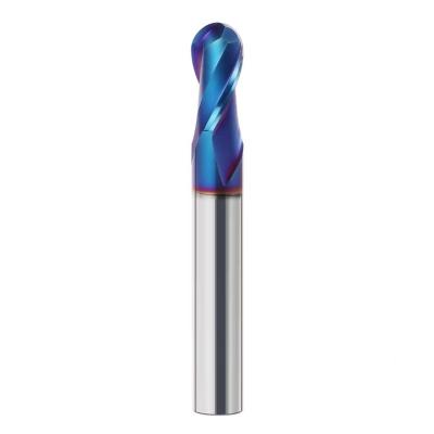 China 65 Degree 2 Edge Tungsten Steel Spherical Milling Cutter With Blue Nano Coating for sale