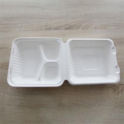 China Bagasse Compostable Takeaway  Food Container Disposable 3 Compartment Organic Food Lunch Box for sale