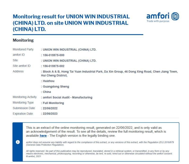 BSCI - Union Win Industrial(China) Co., Ltd
