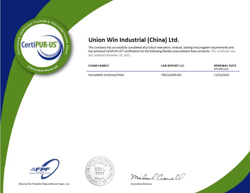 CertiPUR-US - Union Win Industrial(China) Co., Ltd