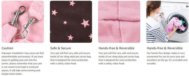 Machine Washable Convenient Classic Pet Sling Small Dog Carrier with Reversible Design