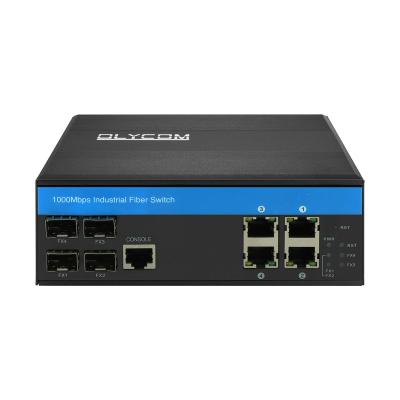 China Industriële Gigabit Managed 4 SFP 4 rj45 Glasvezel Switch IEEE 802.3x 12V 24V Te koop
