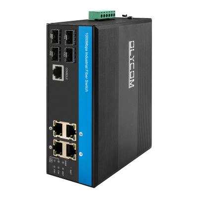 China Industriële Gigabit Managed 4 SFP 4 rj45 Glasvezel Switch IEEE 802.3x 12V 24V Te koop