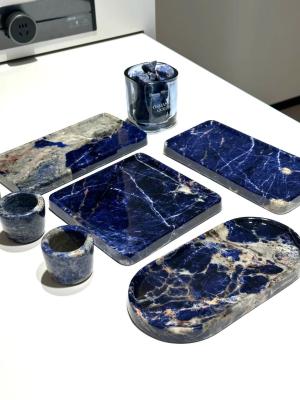 China Luxury Stone Brazil Cloisonne Natural Blue Marble Plate and Cup for Table Serving Tray , Storage Tray , Tea Tray for sale
