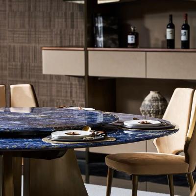 China Natural Blue Round Marble Dining Table Brazil Cloisonne Stone Dining Table For Home for sale