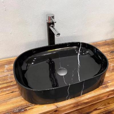China Natural Nero Marquina Black Stone Kitchen Sink Marble Vessel Sink OR Sink For Bathroom for sale