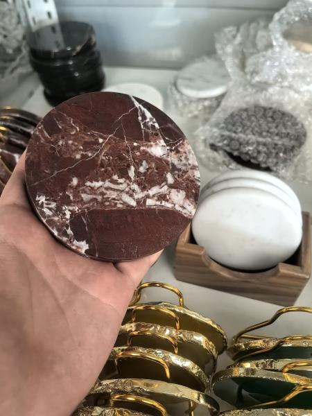 Quality Rosso Levanto Marble Coaster Set Handcrafted Custom Marble Coasters For Home for sale