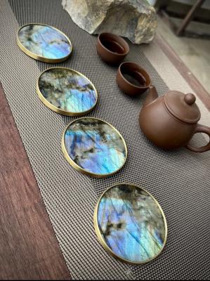 China Emerald Blue Marble Coasters Handcrafted Marble Round Coasters For Office Decoration for sale