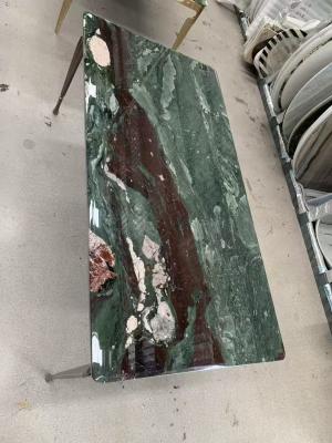 China Cambodia Honed Green Rectangular Marble Dining Table Kitchen Table Marble Top for sale