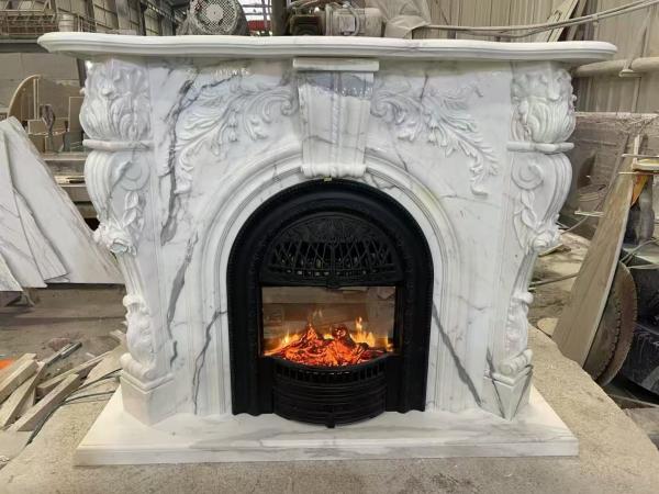 Quality Arabescato Corchia Art Deco Marble Fireplace Renaissance Sculptural Heirloom For Elite Estates for sale