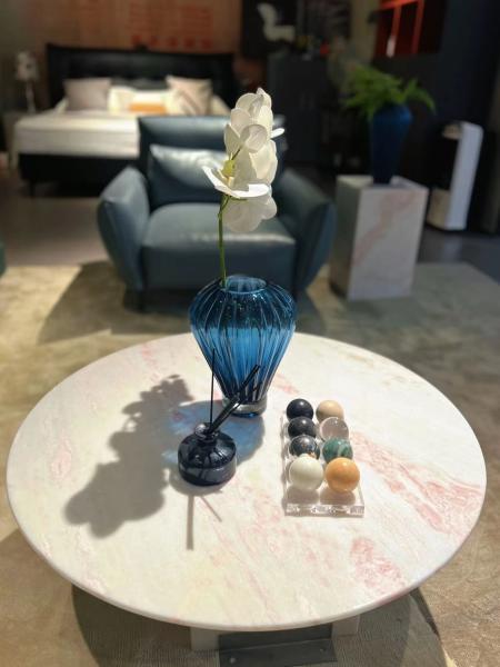 Quality Rose Rainbow Round Marble Top Coffee Table Marble Pedestal Table Scratchproof for sale