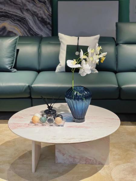 Quality Rose Rainbow Round Marble Top Coffee Table Marble Pedestal Table Scratchproof for sale