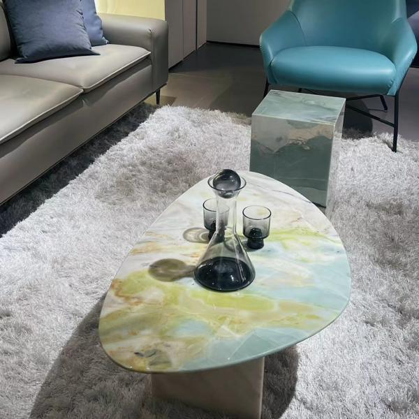 Quality Italian Capri Blue Marble Coffee Table Set Modern Minimalist With Polished Surface for sale