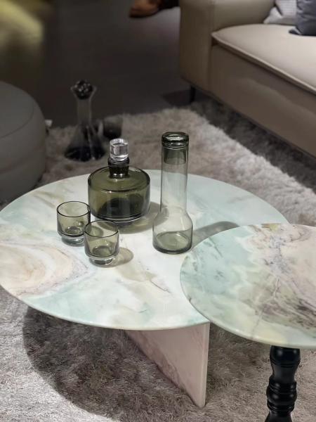 Quality Italian Durable Water Resistant Round Marble Top Coffee Table Marble Cocktail Table for sale