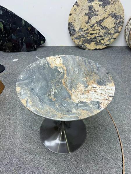 Quality Palissandro Blue Marble Top Dining Table Set Brazilian Round Luxury Wearproof for sale