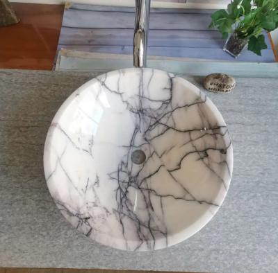 China Premium Lilac Marble Vanity Basin | White Marble Sink with Black Veins for sale