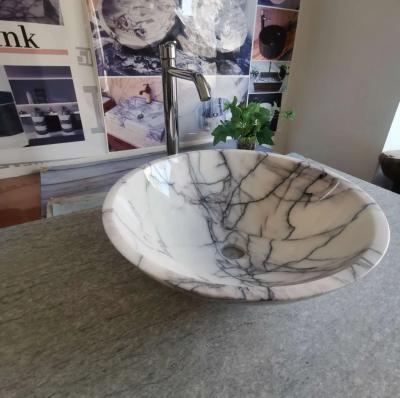 China Premium Lilac Marble Vanity Basin | White Marble Sink with Black Veins for sale
