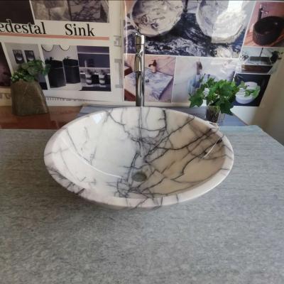 China Premium Lilac Marble Vanity Basin | White Marble Sink with Black Veins for sale