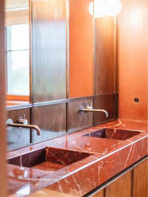 China Luxury Rosso Levanto Marble Vanity Top | Ruby Red with Silver Veins for sale