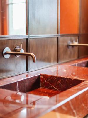 China Luxury Rosso Levanto Marble Vanity Top | Ruby Red with Silver Veins for sale