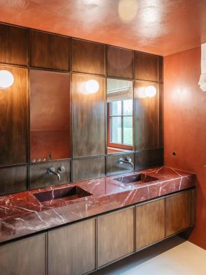 China Luxury Rosso Levanto Marble Vanity Top | Ruby Red with Silver Veins for sale