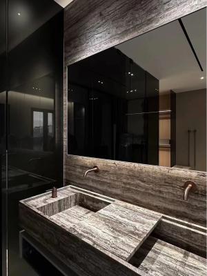 China Silver Travertino Marble Vanity Top - Luxury Gray Silver Veined Bathroom Countertop for sale