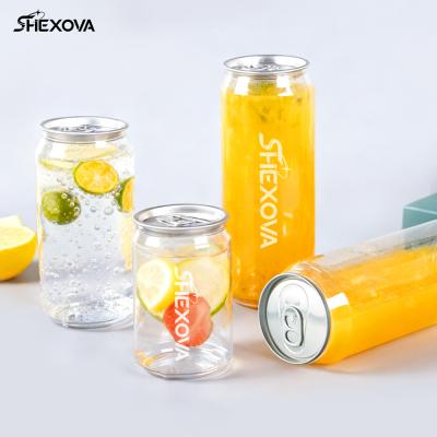 China Custom Logo Pull Ring Pet Beverage Cans Bottles With Aluminum Lid for sale