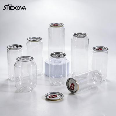 China Customizable Logo Transparent Plastic Can For Juice Soda Bottle Pull Ring Lid for sale