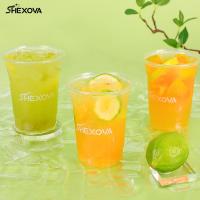 Quality Crystal Logo U shaped PET Cup Disposable Round Container in Coffee Milk Tea Shop for sale