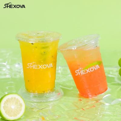 China 90mm/95mm Plastic Pet Cup With Lid For Beverage Shops Custom Printed Logo for sale